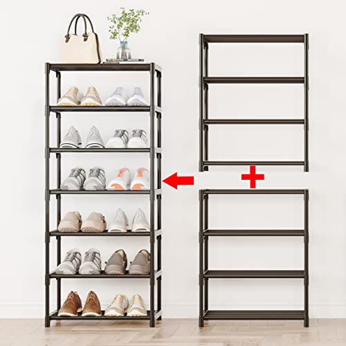 SOKOSEN 4-Tier Small Shoe Rack, Metal Stackable Kids Shoe Shelf Storage Zapateras Organizer,Narrow Shoe Rack Sturdy for Closet Hallway Entryway Living Room Bedroom (Black)