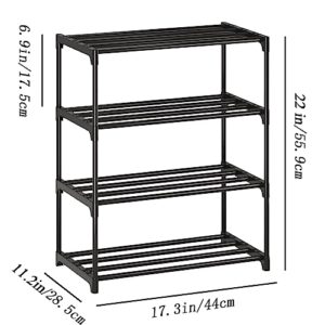 SOKOSEN 4-Tier Small Shoe Rack, Metal Stackable Kids Shoe Shelf Storage Zapateras Organizer,Narrow Shoe Rack Sturdy for Closet Hallway Entryway Living Room Bedroom (Black)