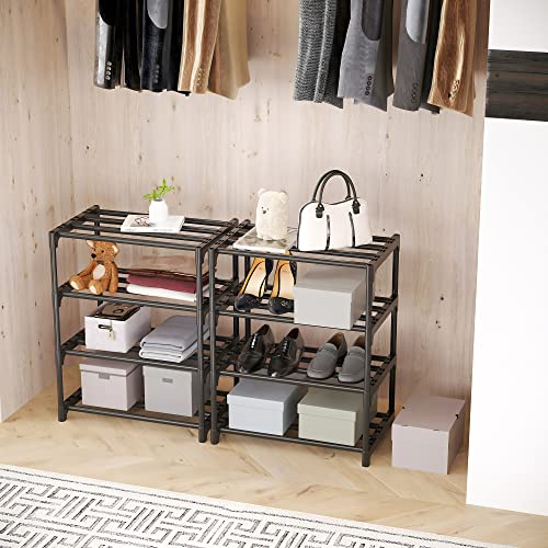 SOKOSEN 4-Tier Small Shoe Rack, Metal Stackable Kids Shoe Shelf Storage Zapateras Organizer,Narrow Shoe Rack Sturdy for Closet Hallway Entryway Living Room Bedroom (Black)