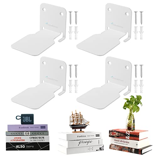 Homakover Invisible Floating Bookshelves, Heavy-Duty Book Organizers, Wall Mounted Bookshelf, Iron Storage Shelves for Bedroom, Living Room, Office (Small) (4 Pieces, White)