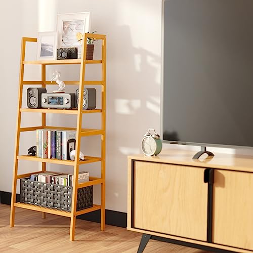 Bamboo Bookshelf - Narrow Ladder Shelf with Adjustable Height for Plants and Books - Ideal for Bathroom, Living Room, Bedroom and Kitchen