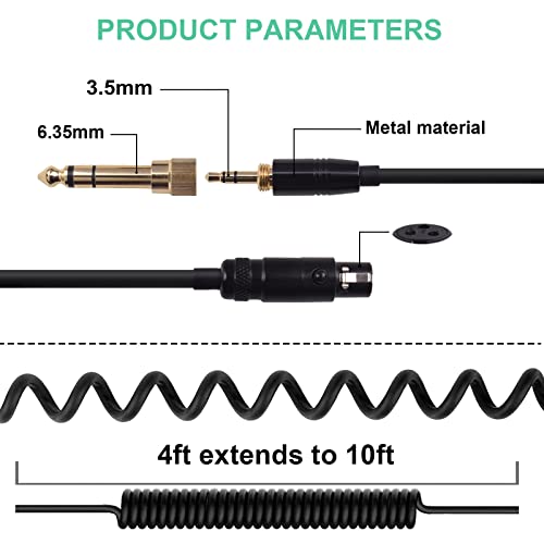 Sqrgreat K240 Replacement Coiled Audio Cable Cord for AKG K240 K240S K240 MKII - Q701 K702 K712 K141 K171 K181 K271 K271S K371 K241 K175 K275 K712 PRO K553 MKII M220 Headphone, Black, 3.5mm