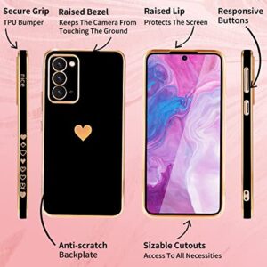 Shorogyt Heart Case for Samsung Galaxy Note 20 5G/4G 6.7 Inch Women Girls (3in1) Cute Aesthetic Love Hearts Pattern Black Gold Luxury Girly Design Cases Trendy Cover+Screen+Chain for Note20 Note20 5G