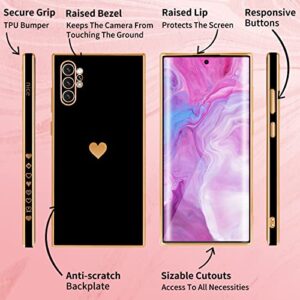 Shorogyt (3in1 Heart Case for Samsung Galaxy Note 10 Plus 5G/4G 6.8 Inch Women Cute Aesthetic Love Hearts Pattern Girls Black Gold Luxury Girly Design Cases Cover+Screen+Chain for Note 10+ 6.8”