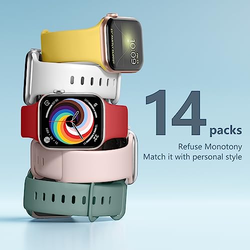 14 Pack Sport Bands Compatible with Apple Watch Band 38mm 40mm 41mm 42mm 44mm 45mm 49mm for Women Men, Soft Silicone Wrist Bands Strap Compatible with iWatch Series 8 7 6 5 4 3 2 1 SE Ultra