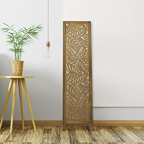 Acendside 4 Panel Room Divider, Room Dividers and Folding Privacy Screens, Decorative Wood Room Divider Wall with Leaves Cutout Design for Bedroom Home Office (Gold)