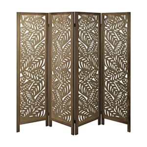 Acendside 4 Panel Room Divider, Room Dividers and Folding Privacy Screens, Decorative Wood Room Divider Wall with Leaves Cutout Design for Bedroom Home Office (Gold)