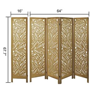 Acendside 4 Panel Room Divider, Room Dividers and Folding Privacy Screens, Decorative Wood Room Divider Wall with Leaves Cutout Design for Bedroom Home Office (Gold)