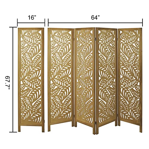 Acendside 4 Panel Room Divider, Room Dividers and Folding Privacy Screens, Decorative Wood Room Divider Wall with Leaves Cutout Design for Bedroom Home Office (Gold)