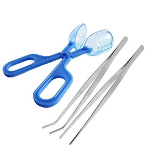 supkeyer 3in1 feeding tool reptile feeding tongs cricket clamp bug scooper, cleaning supplies scooper+ 2x tweezers for reptile, hedgehog, hamsters, guinea pig,lizard, spider bearded dragon (blue)