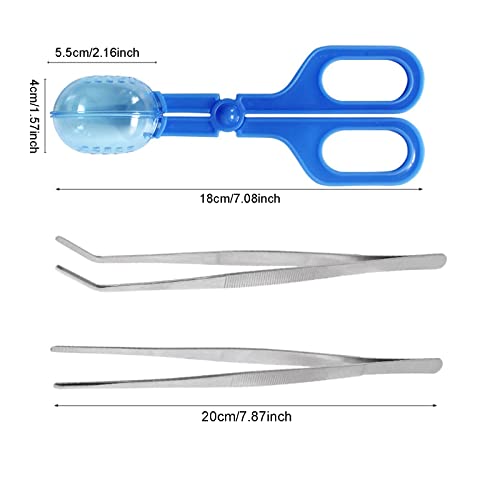 Supkeyer 3in1 Feeding Tool Reptile Feeding Tongs Cricket Clamp Bug Scooper, Cleaning Supplies Scooper+ 2x Tweezers for Reptile, Hedgehog, Hamsters, Guinea Pig,Lizard, Spider Bearded Dragon (Blue)