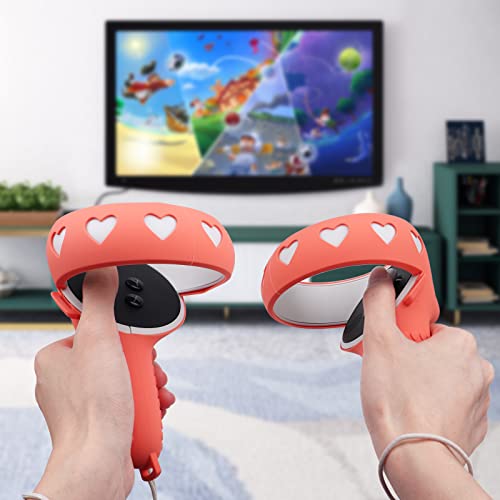 ROTOMOON VR Lovely Heart Silicone Protector Cover Set Compatible with Oculus Quest 2, Anti-Throw/Leakage Controller Grip for Oculus Quest 2 Accessories Kit