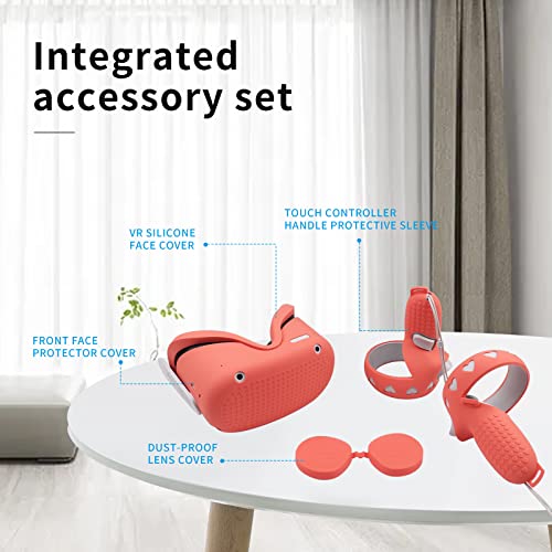 ROTOMOON VR Lovely Heart Silicone Protector Cover Set Compatible with Oculus Quest 2, Anti-Throw/Leakage Controller Grip for Oculus Quest 2 Accessories Kit