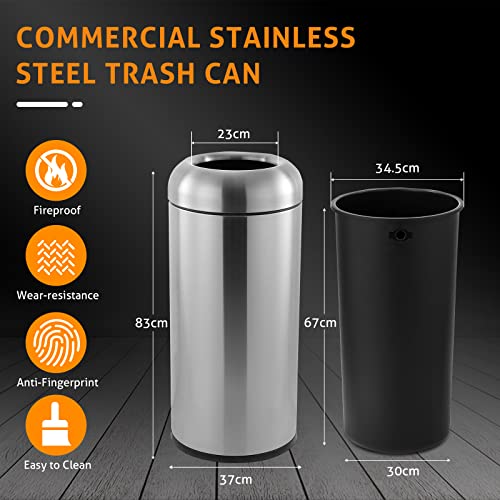 WICHEMI Trash Can Outdoor Indoor Garbage Enclosure, Commercial Trash Bin with Lid Open Top Inside Cabinet Large Garbage Can Stainless Steel Industrial Waste Container (Silver)