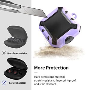 [with Lock] Case Cover for Beats Fit Pro Case 2021, Shock-Absorbing Protective PC+TPU Security Lock Cases Compatible with Beats Fit Pro with Keychain/Lanyard/Cleaning Brush (Purple)