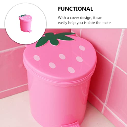 DOITOOL Mini Heart Desktop Trash Can: Push Type Strawberry Wastebasket Small Paper Tabletop Garbage Bin with Swing Lid Countertop Trash Container for Office Home Pink