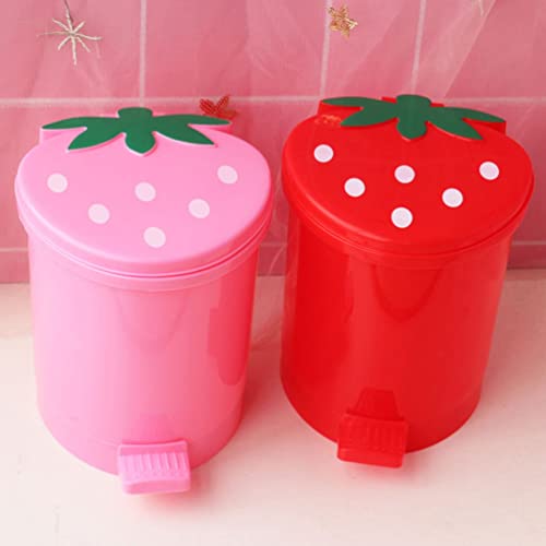 DOITOOL Mini Heart Desktop Trash Can: Push Type Strawberry Wastebasket Small Paper Tabletop Garbage Bin with Swing Lid Countertop Trash Container for Office Home Pink