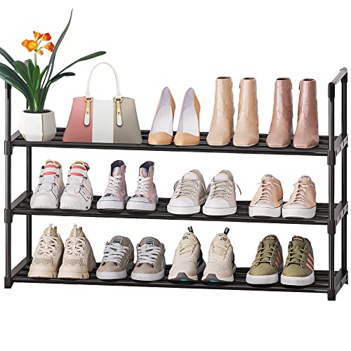 OYREL Shoe Rack for Closet Sturdy Storage Metal Organizer Entryway Shoes Over The Door Shelf Zapateras Free Standing Racks,3 Tier Large Rack, Black