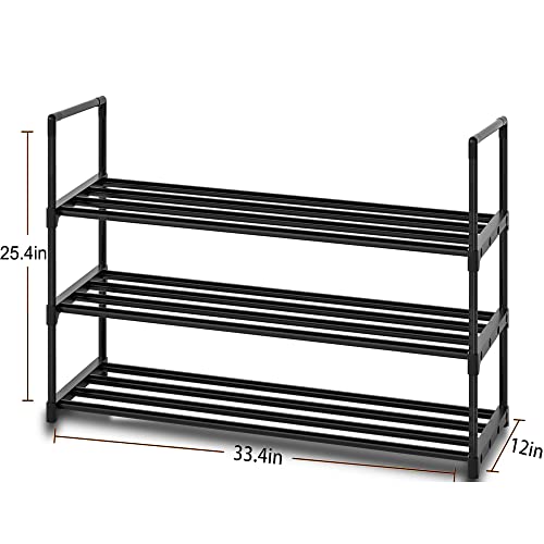 OYREL Shoe Rack for Closet Sturdy Storage Metal Organizer Entryway Shoes Over The Door Shelf Zapateras Free Standing Racks,3 Tier Large Rack, Black