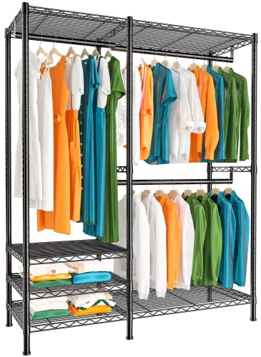 Raybee 77" H Clothes Rack Heavy Duty 705 LBS Capacity Metal Clothing Racks for Hanging Clothes Rack Heavy Duty Adjustable & Portabke Closet Garment Rack 45.3" W X 16.7" D X 77" H Balck