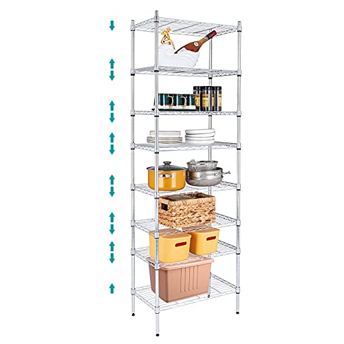 8 Tier Tall Wire Shelving Unit, Adjustable Wire Shelves with NSF Certified, Narrow Metal Storage Rack Shelf Unit for Kitchen, Laundry, Bathroom (13.8" D x 23.6" W x 71" H, Chrome)