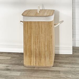 Welcome Industrial Bamboo Clothes Hamper - Clothing Basket with Carrying Handles - Rectangle