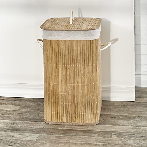 Welcome Industrial Bamboo Clothes Hamper - Clothing Basket with Carrying Handles - Rectangle