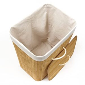 Welcome Industrial Bamboo Clothes Hamper - Clothing Basket with Carrying Handles - Rectangle