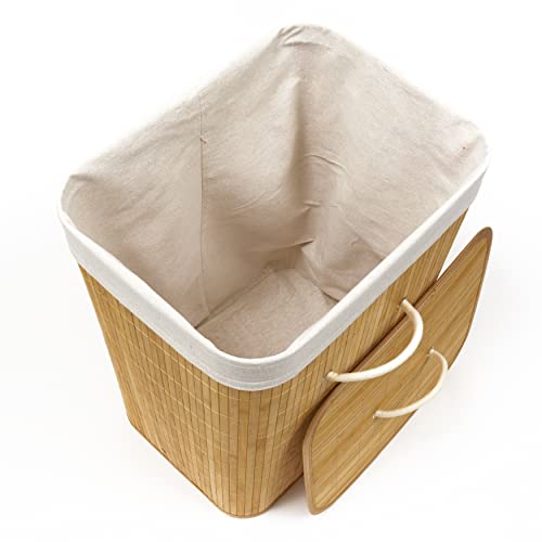 Welcome Industrial Bamboo Clothes Hamper - Clothing Basket with Carrying Handles - Rectangle