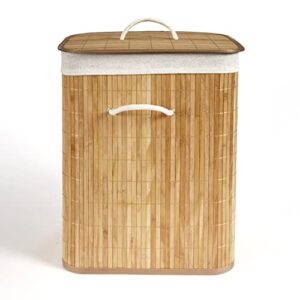 Welcome Industrial Bamboo Clothes Hamper - Clothing Basket with Carrying Handles - Rectangle