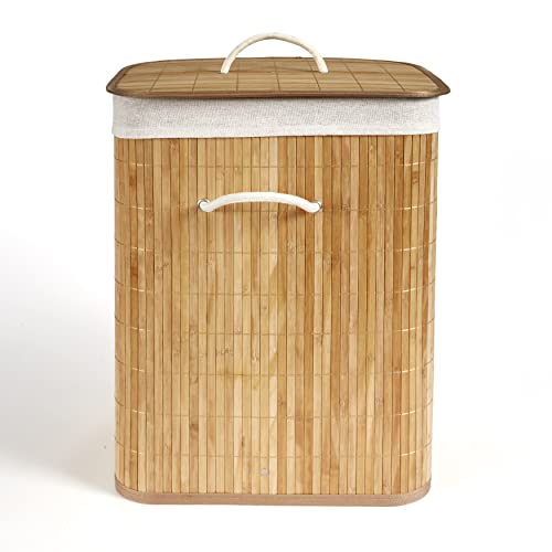 Welcome Industrial Bamboo Clothes Hamper - Clothing Basket with Carrying Handles - Rectangle