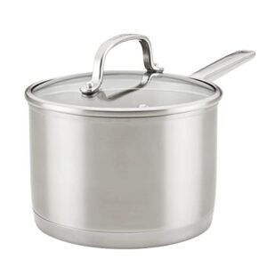 kitchenaid 3-ply base brushed stainless steel sauce pan/saucepan with lid, 3 quart