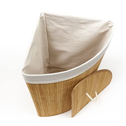 Welcome Industrial Bamboo Clothes Hamper - Clothing Basket with Carrying Handles - Corner