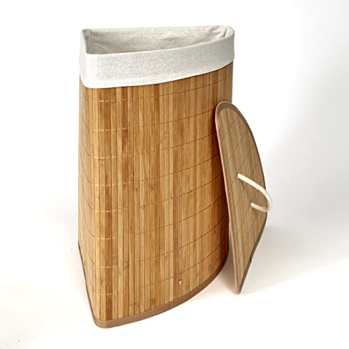 Welcome Industrial Bamboo Clothes Hamper - Clothing Basket with Carrying Handles - Corner