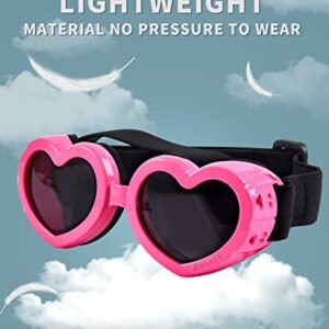 Suxible Dog Goggles Small Breed Dog Sunglasses, UV Protection Heart Shape Dog Sunglasses with Adjustable Strap, Waterproof Goggles for Dogs Doggy Pet Puppy Sun Glasses Doggie Windproof Glasses-Pink