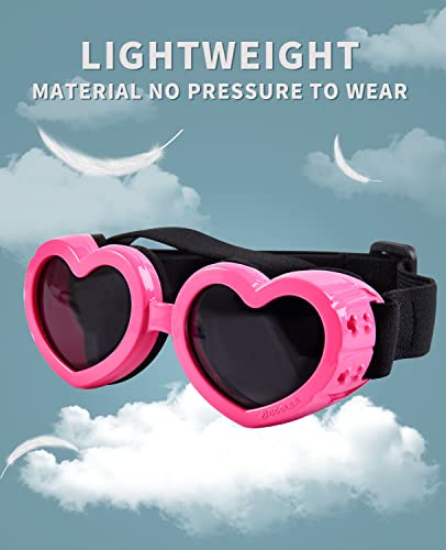 Suxible Dog Goggles Small Breed Dog Sunglasses, UV Protection Heart Shape Dog Sunglasses with Adjustable Strap, Waterproof Goggles for Dogs Doggy Pet Puppy Sun Glasses Doggie Windproof Glasses-Pink