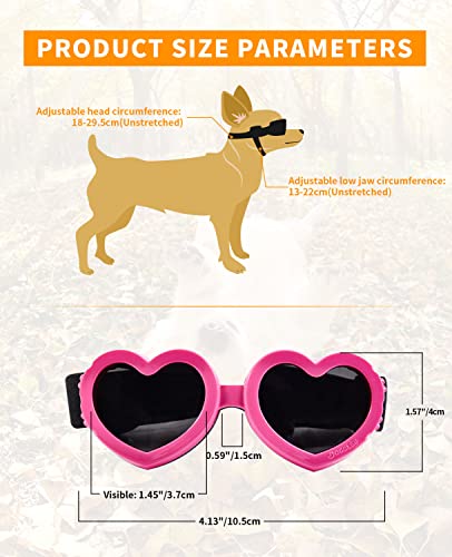 Suxible Dog Goggles Small Breed Dog Sunglasses, UV Protection Heart Shape Dog Sunglasses with Adjustable Strap, Waterproof Goggles for Dogs Doggy Pet Puppy Sun Glasses Doggie Windproof Glasses-Pink