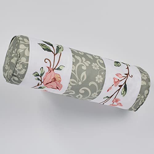 Touch of Class Catalina Embroidered Pieced Piped Seagrass Neckroll Pillow Pillow Embroidered Neckroll 7dia x 20