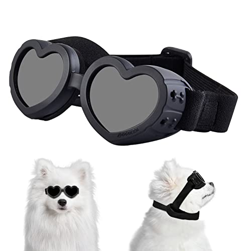 Suxible Dog Goggles Small Breed Dog Sunglasses, UV Protection Heart Shape Dog Sunglasses with Adjustable Strap, Waterproof Goggles for Dogs Doggy Pet Puppy Sun Glasses Doggie Windproof Glasses-Black