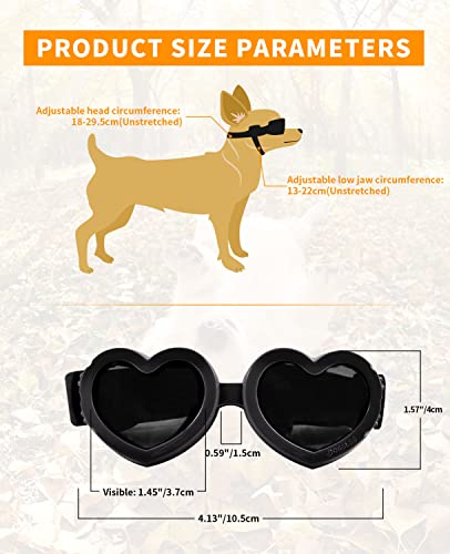 Suxible Dog Goggles Small Breed Dog Sunglasses, UV Protection Heart Shape Dog Sunglasses with Adjustable Strap, Waterproof Goggles for Dogs Doggy Pet Puppy Sun Glasses Doggie Windproof Glasses-Black