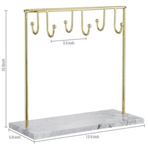 MyGift Countertop Modern Brass Metal Coffee Mug Holder Rack Stand with Marble Base and 6 Hooks, Decorative Tea Cup Storage Display Rack