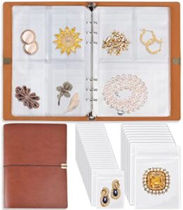 chezmax jewelry organizer, jewelry storage book with pockets, foldable earrings travel album, pu leather accessories holder booklet for bracelets necklace rings (64 grids+64 anti-oxidation pvc bags)