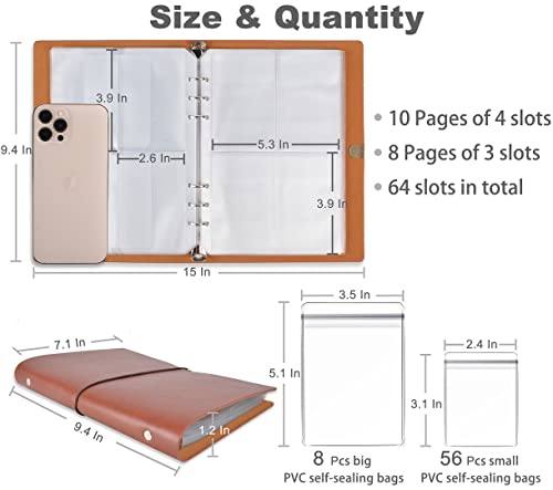 ChezMax Jewelry Organizer, Jewelry Storage Book with Pockets, Foldable Earrings Travel Album, PU Leather Accessories Holder Booklet for Bracelets Necklace Rings (64 Grids+64 Anti-Oxidation PVC Bags)