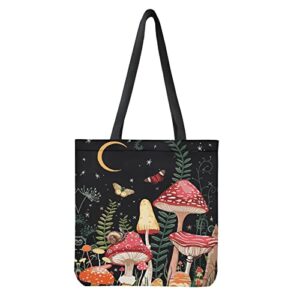 xpyiqun mushroom canvas tote bag aesthetic shoulder handbag for girls moon star grocery bags reusable heavy duty large shopping bag beach click bags kids bookbag stuff sack storage pouch