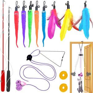 zph cat toys interactive for indoor cats,2pcs retractable cat wand toys,10pcs teaser toys&1pcs hanging door lure cat toy,interactive feather toy for teaser play and chase exercise with kitten