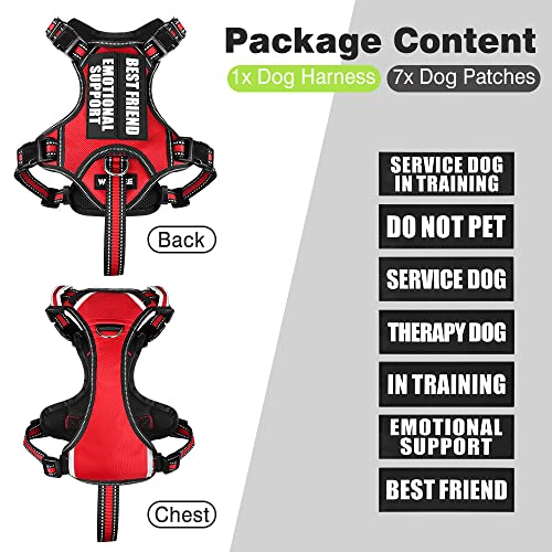 WINSEE Service Dog Vest No Pull Dog Harness with 7 Dog Patches, Reflective Pet Harness with Durable Soft Padded Handle for Training Small, Medium, Large, and Extra-Large Dogs (Large, Red)