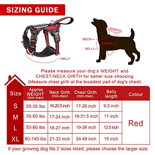 WINSEE Service Dog Vest No Pull Dog Harness with 7 Dog Patches, Reflective Pet Harness with Durable Soft Padded Handle for Training Small, Medium, Large, and Extra-Large Dogs (Large, Red)