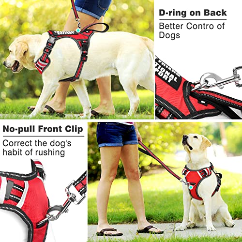 WINSEE Service Dog Vest No Pull Dog Harness with 7 Dog Patches, Reflective Pet Harness with Durable Soft Padded Handle for Training Small, Medium, Large, and Extra-Large Dogs (Large, Red)