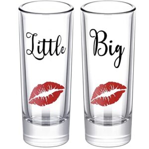 jutom big little shot glasses 2 pcs glass tequila glasses 2 oz shot glass tall shot glass thick base shot glass mini glass cups double side cordial glasses big little sorority gifts for wine whiskey