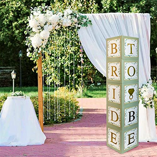 101 PC Greenery Bridal Shower Decorations Balloon Boxes Gold- Blocks with BRIDE TO BE + GROOM + A - Z Letters and 40 Balloons- Engagement Bachelorette Parties Weddings Centerpieces Photo Booth Props